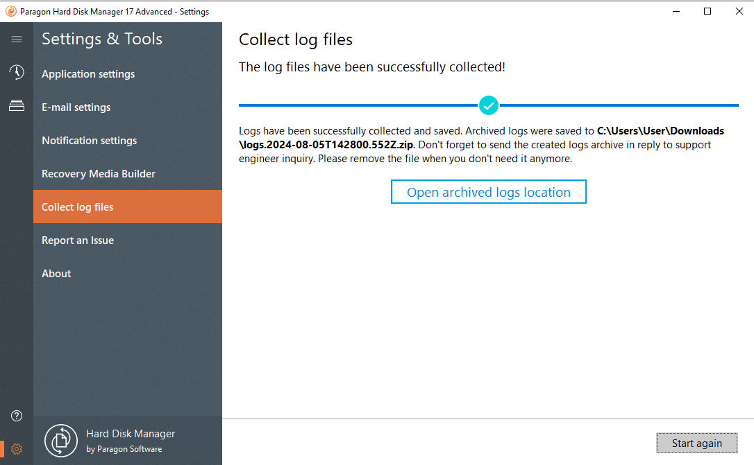 How to collect log files in Paragon Hard Disk Manager – Paragon Support