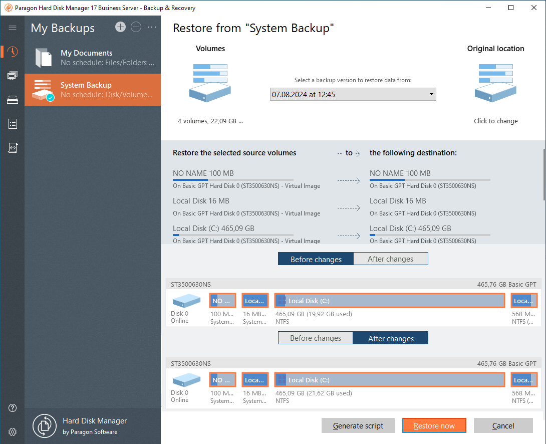 Hard Disk Manager 17 – Change Restore Option: From “Individual Volumes ...